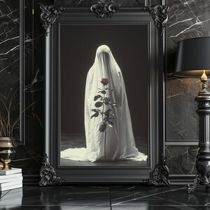 Ghost Holding A Rose Halloween Print, Halloween Art Poster, Spooky ...