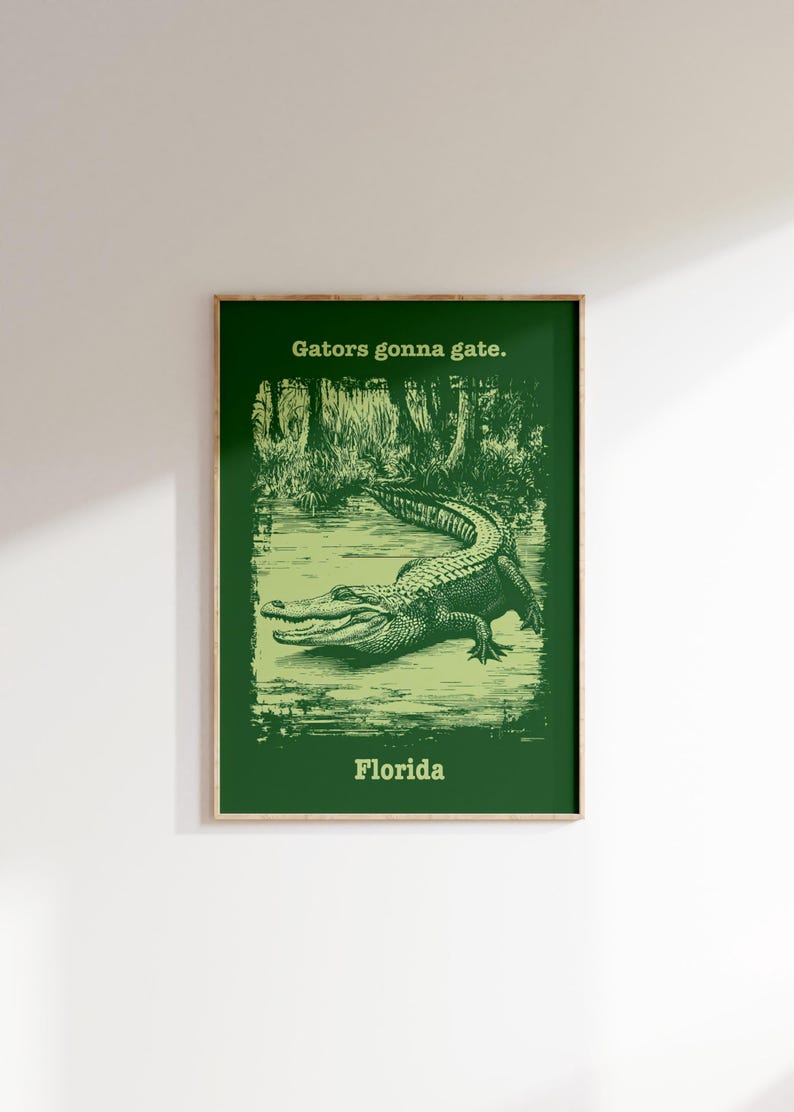 Funny Alligator Florida Print, Vintage Style Gator Art - Etsy