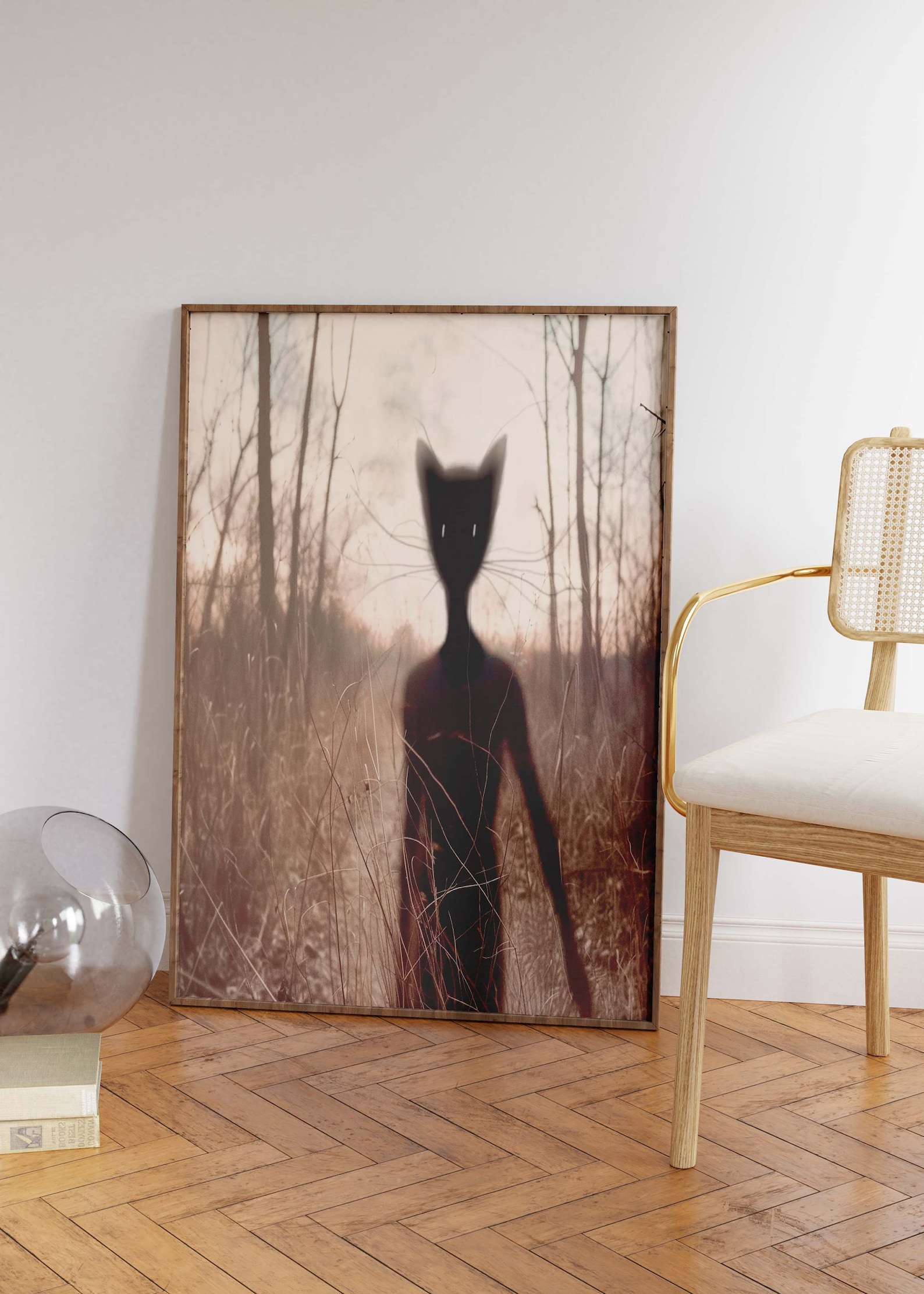 Slenderman Cat in the Forest Print, Funny Halloween Meme Poster ...