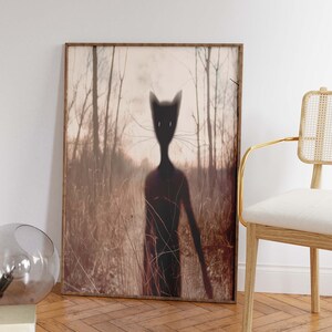 Slenderman Cat in the Forest Print, Funny Halloween Meme Poster ...