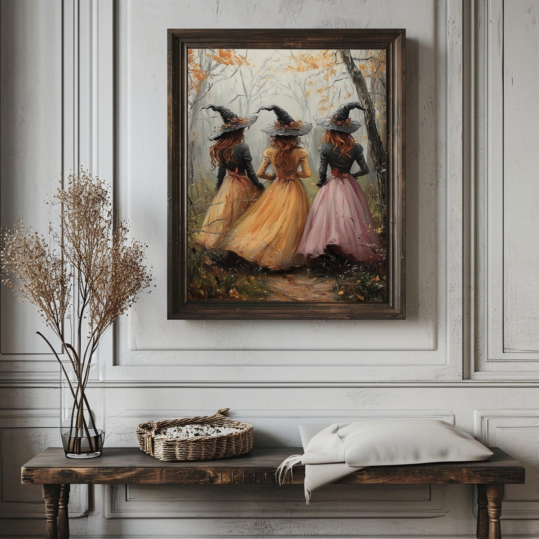 Halloween Witchy Wall Art, Three Witches Print, Vintage Halloween ...