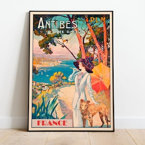 France Antibes Poster, Travel Print, French Print, Beach Ocean Wall Art, Summertime, Vintage ...