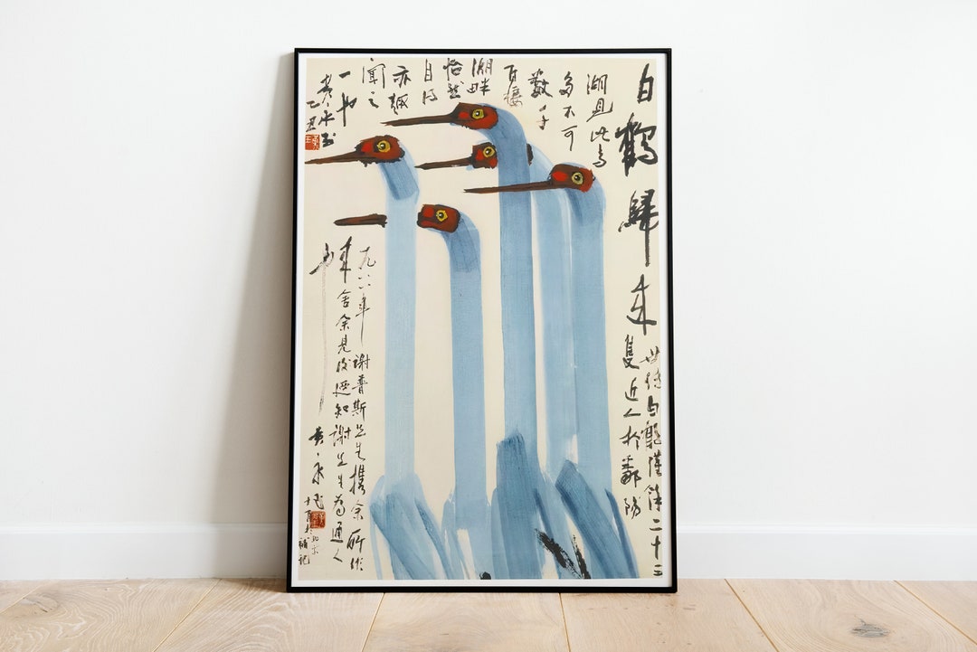 Vintage Cranes Print, Cranes Poster, Soft Color Cranes Wall Art, Bird ...