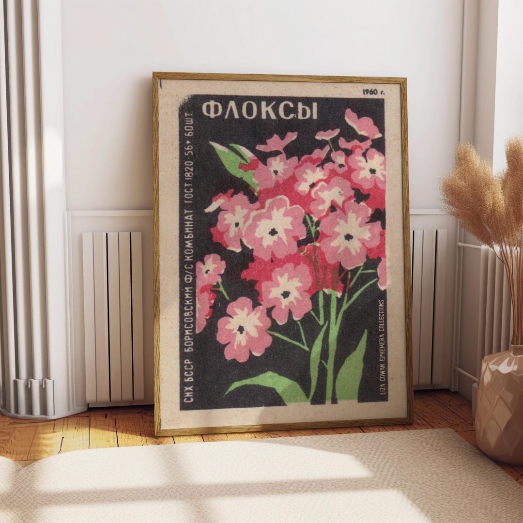 Vintage Soviet Phloxes Matchbox Poster, Botanical Print - Etsy