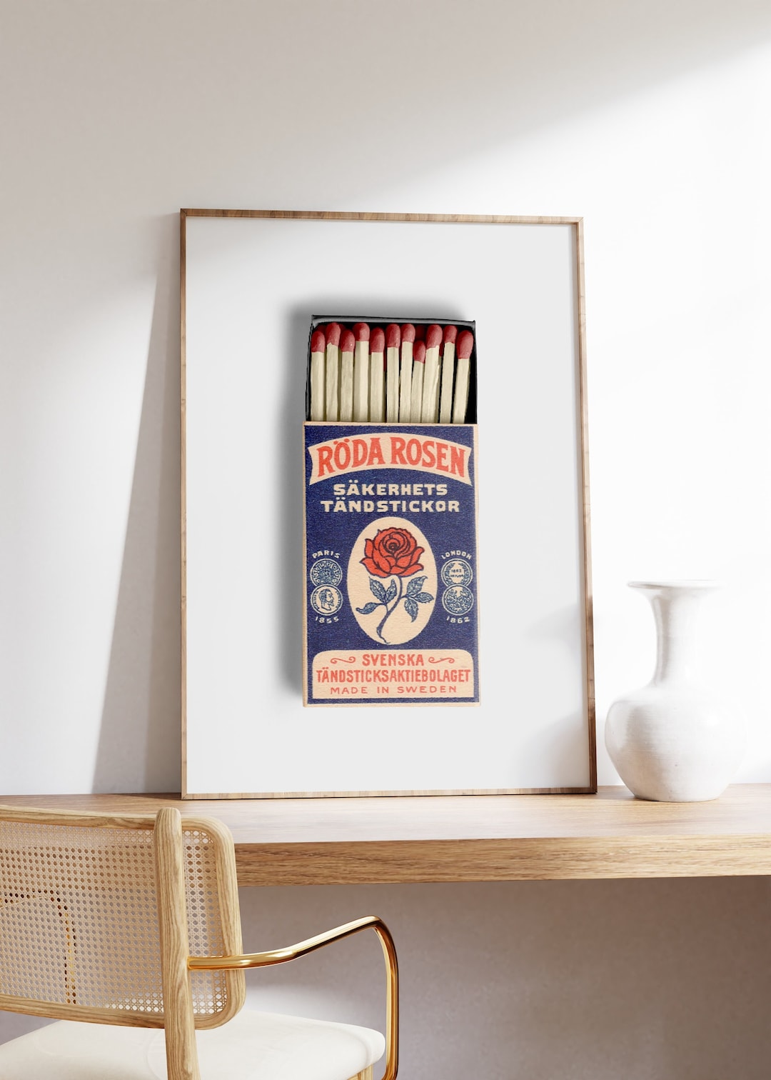 Vintage Swedish Matchbox Poster, Rose Matchbox Print, Retro Wall Art ...
