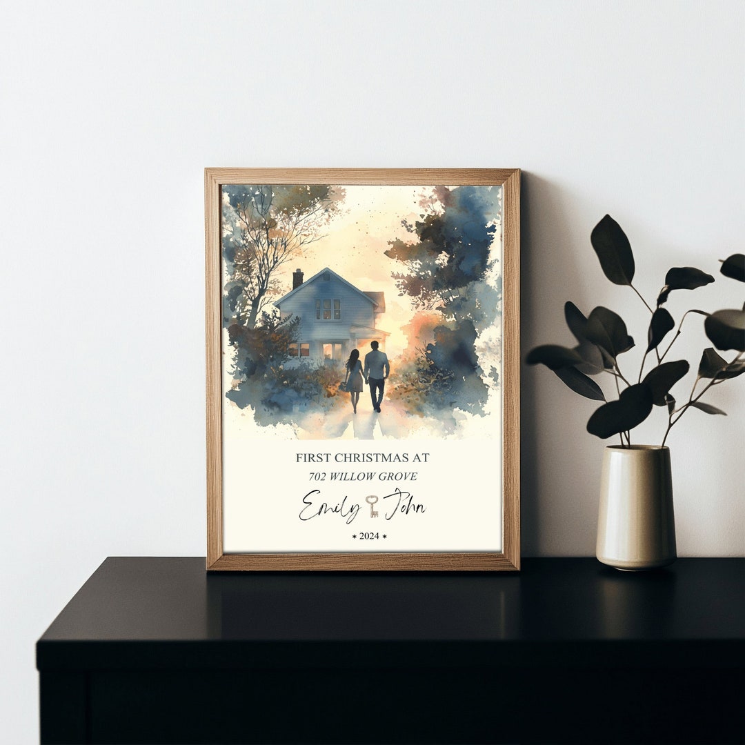 Custom Our First House Christmas Illustration, Personalized ...