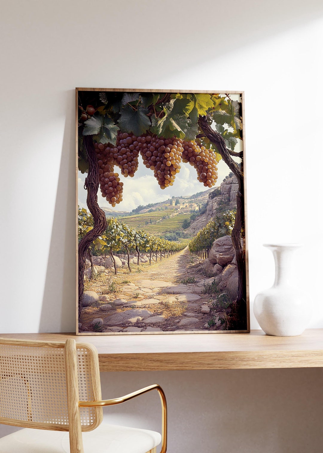 Vintage Vineyard Print, Mediterranean Landscape Poster, Clusters of ...