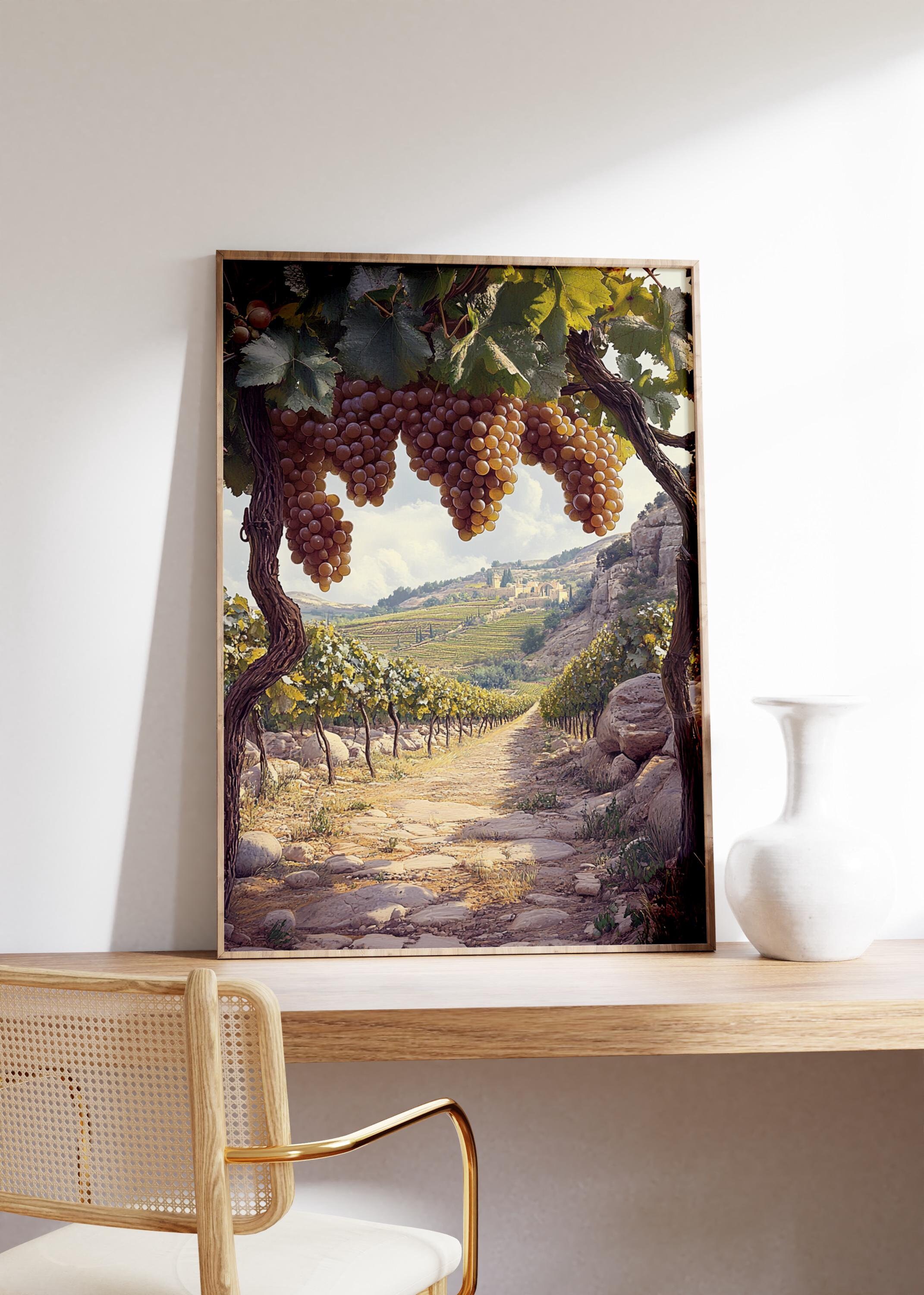 Vineyard Landscape Print, Mediterranean Wall Art, Ripe Grapes Poster - Etsy