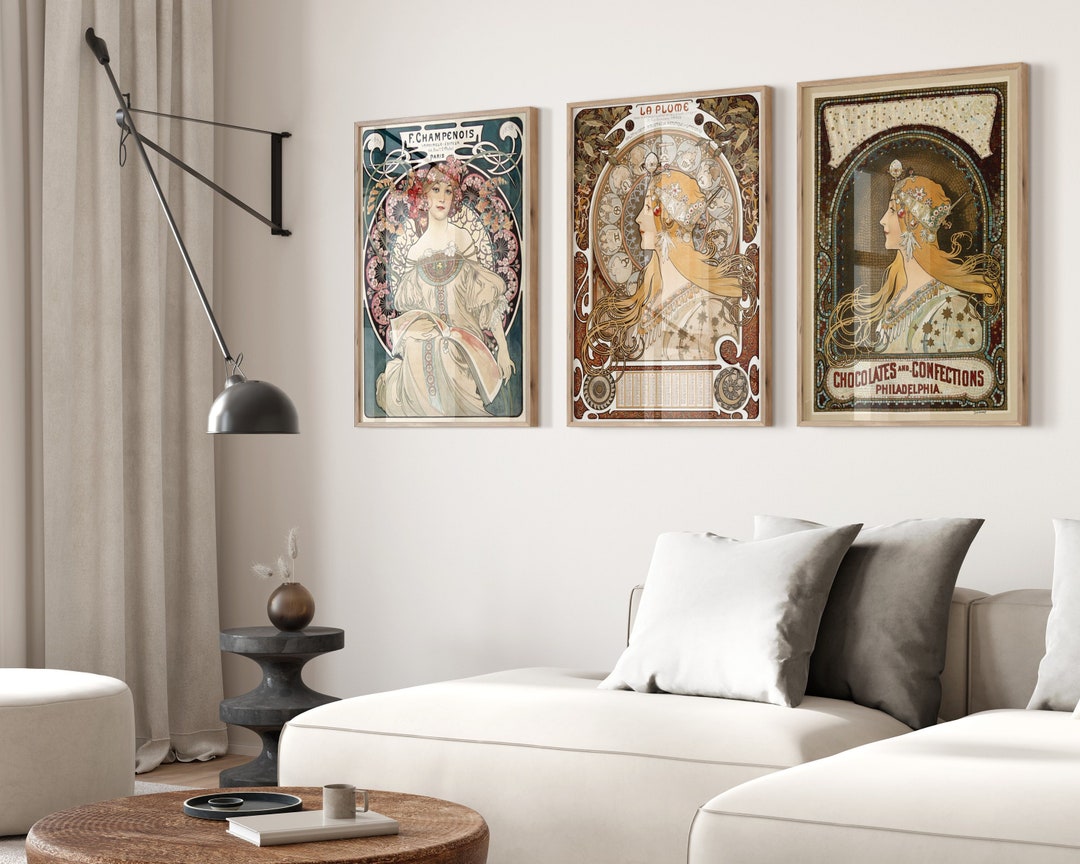 Set of 3 Alphonse Mucha Art Deco Vintage Posters, Famous Artist - Etsy