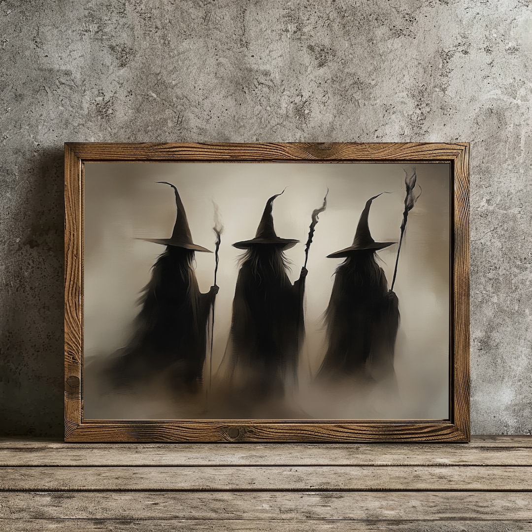Halloween Witchy Wall Art, Three Witches Print, Vintage Halloween ...