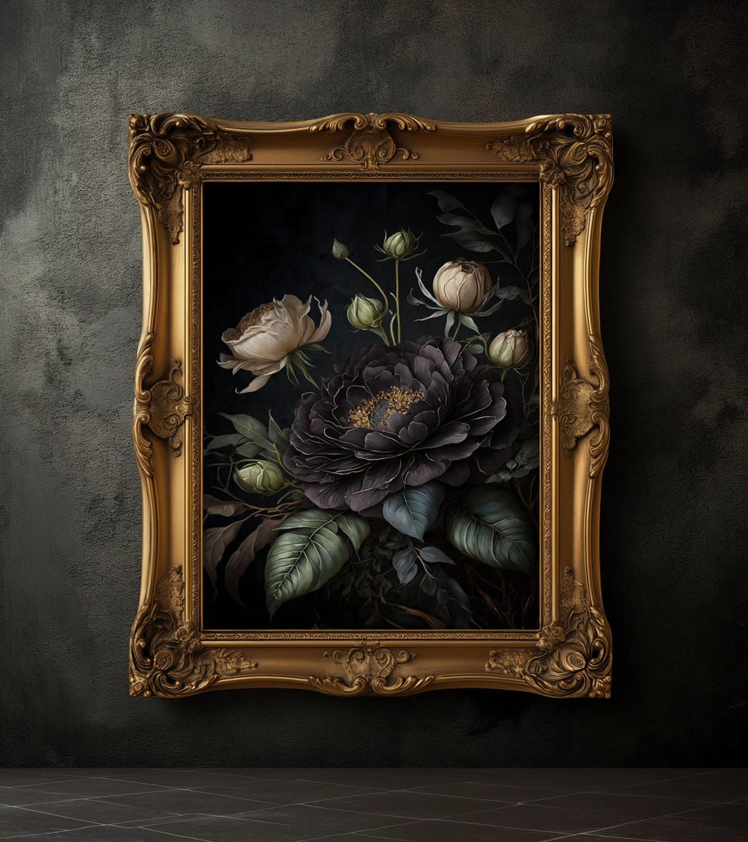 Vintage Black Peony Print, Gothic Peony Poster, Dark Academia ...