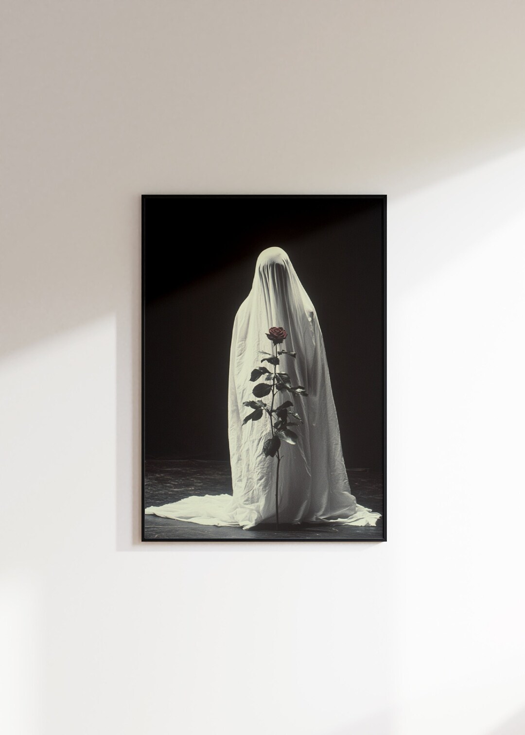 Ghost Holding A Rose Halloween Print, Halloween Art Poster, Spooky ...