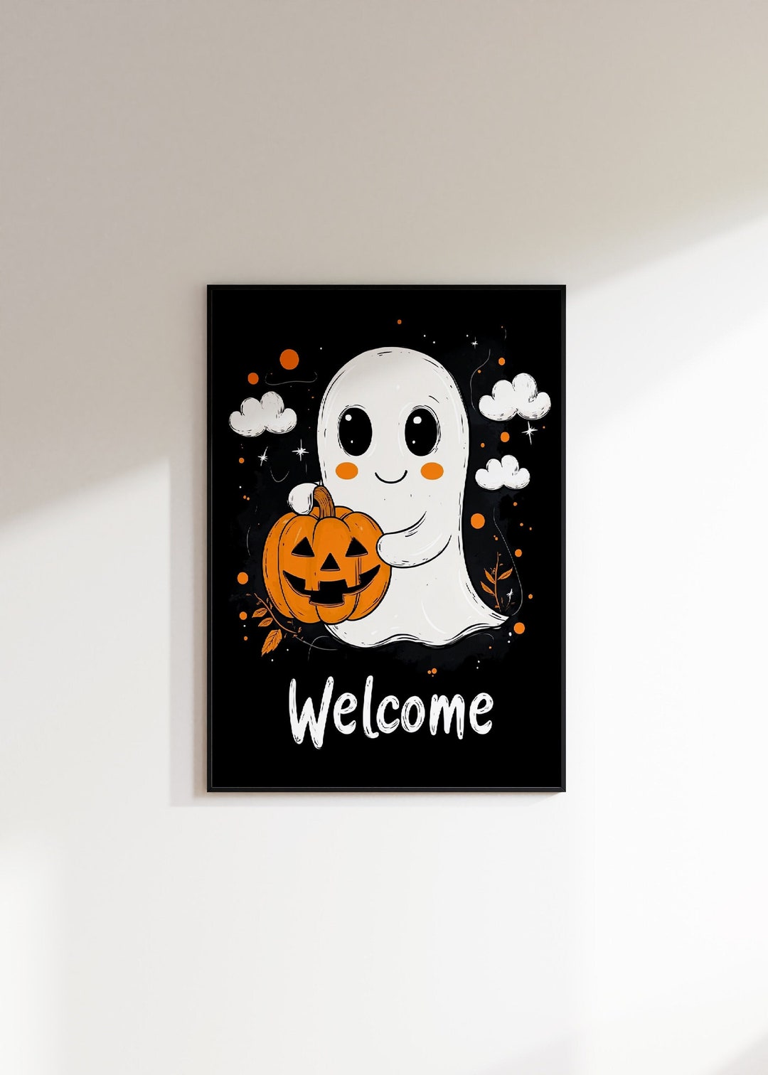 Cute Welcome Ghost Wall Art, Vintage Halloween Ghost Art, Welcome Ghost ...