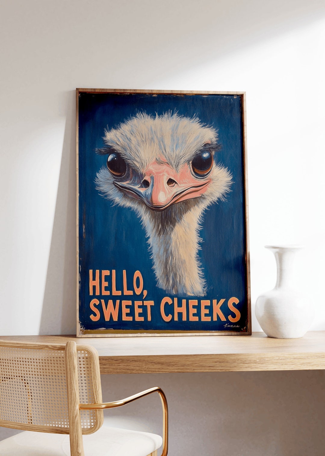Vintage Ostrich Hello Sweet Cheeks Poster, Funny Comedy Animal Art ...