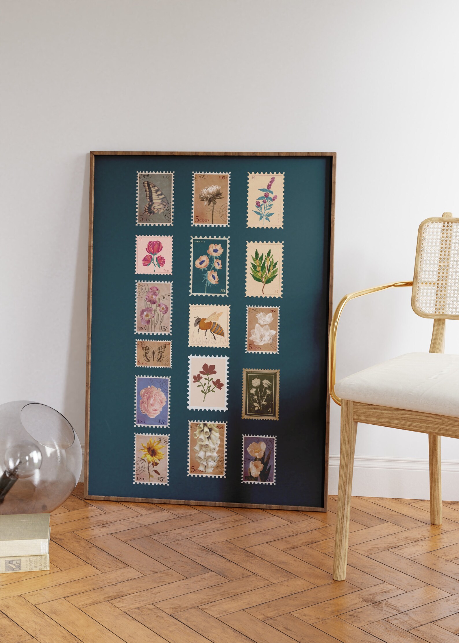 Vintage Stamps Poster, Retro Stamp Collage, Trendy Stamp Collection ...