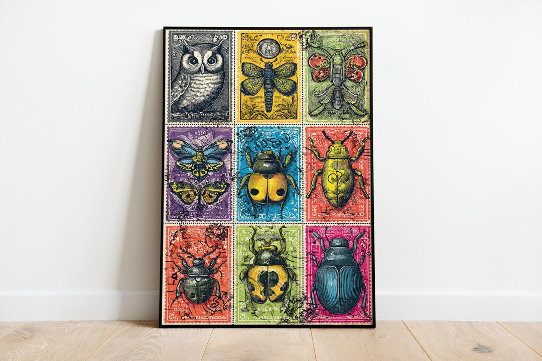 Vintage Stamps Poster, Retro Stamp Collage, Trendy Stamp Collection ...