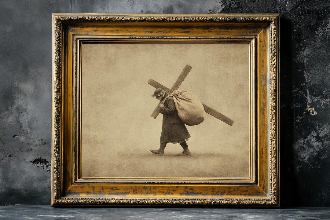 Vintage Carrying the Heavy Cross Print, Dark Moody Wall Art, Farmhouse ...