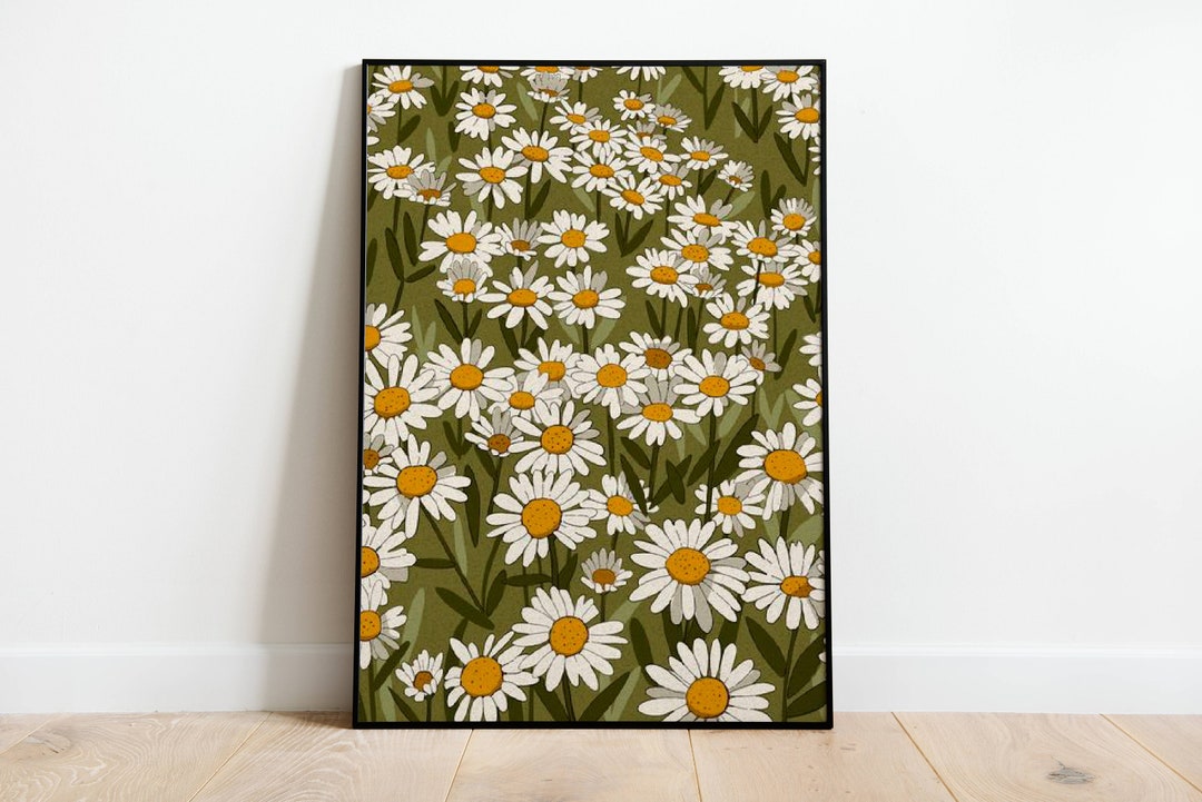 Daisy Fields Poster, Floral Print Art Deco, Vintage Print, Colorful ...