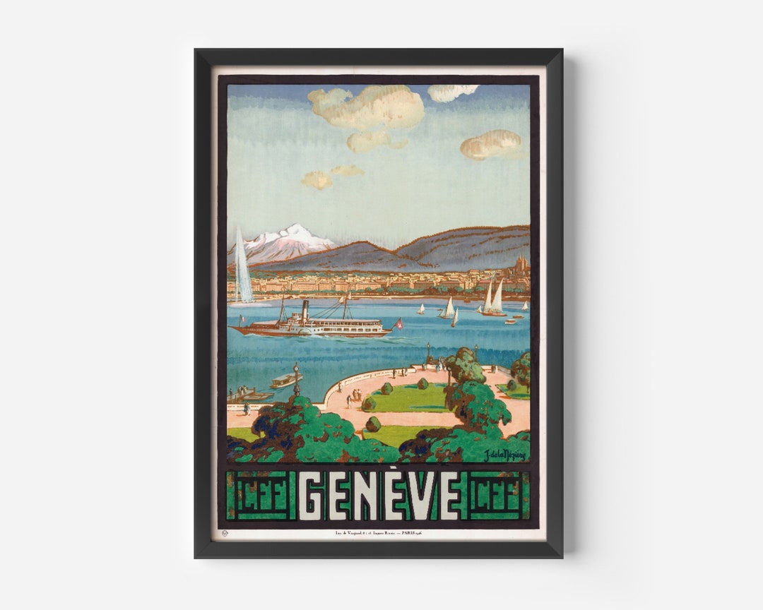 Geneve Switzerland Travel Poster, Art Deco, Geneve Print, Colorful Wall ...
