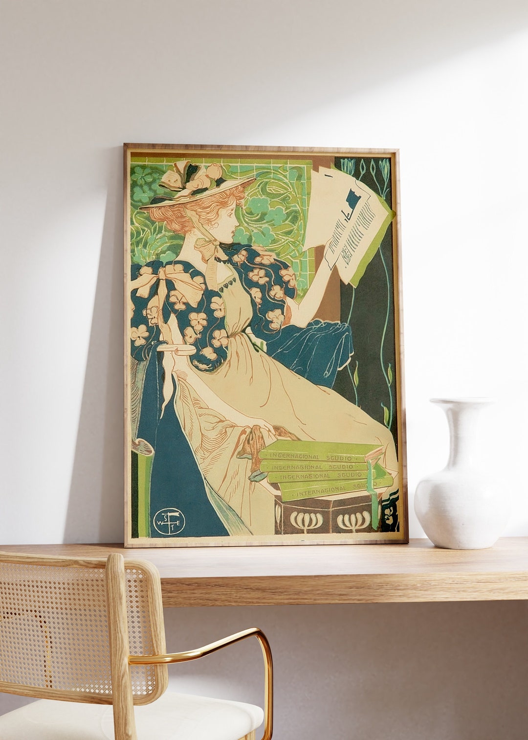 Vintage Woman Reading Poster, Retro Fashion Magazine Print, Walter West ...
