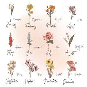 Custom Family Flower Bouquet, Birth Month Flower Art, Birth Flower ...