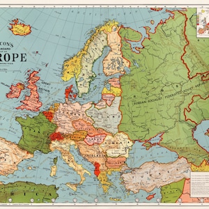 Bacon's Map of Europe (1830–1922), Vintage Europe Map, 19th Century Map ...
