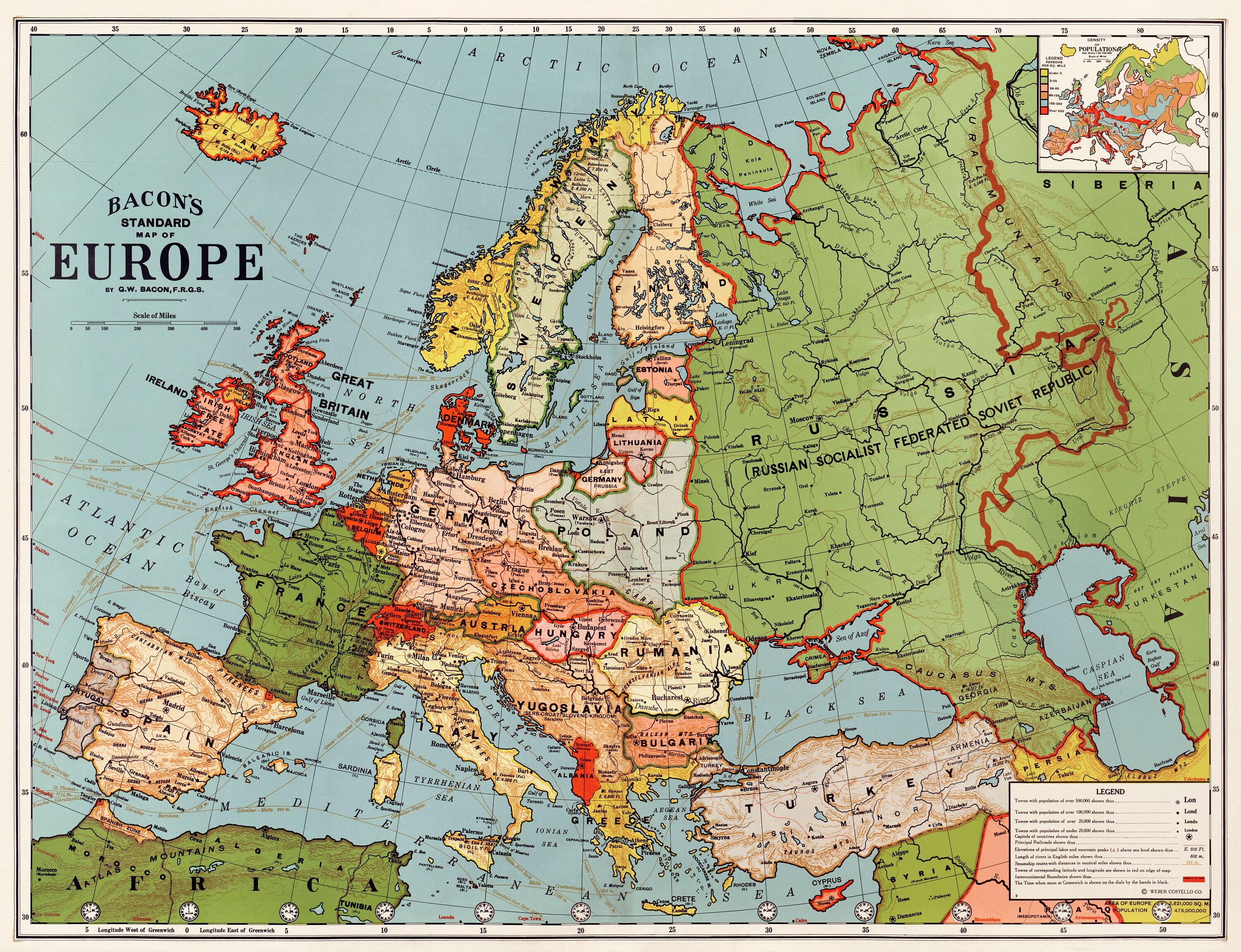 Bacon's Map of Europe (1830–1922), Vintage Europe Map, 19th Century Map ...