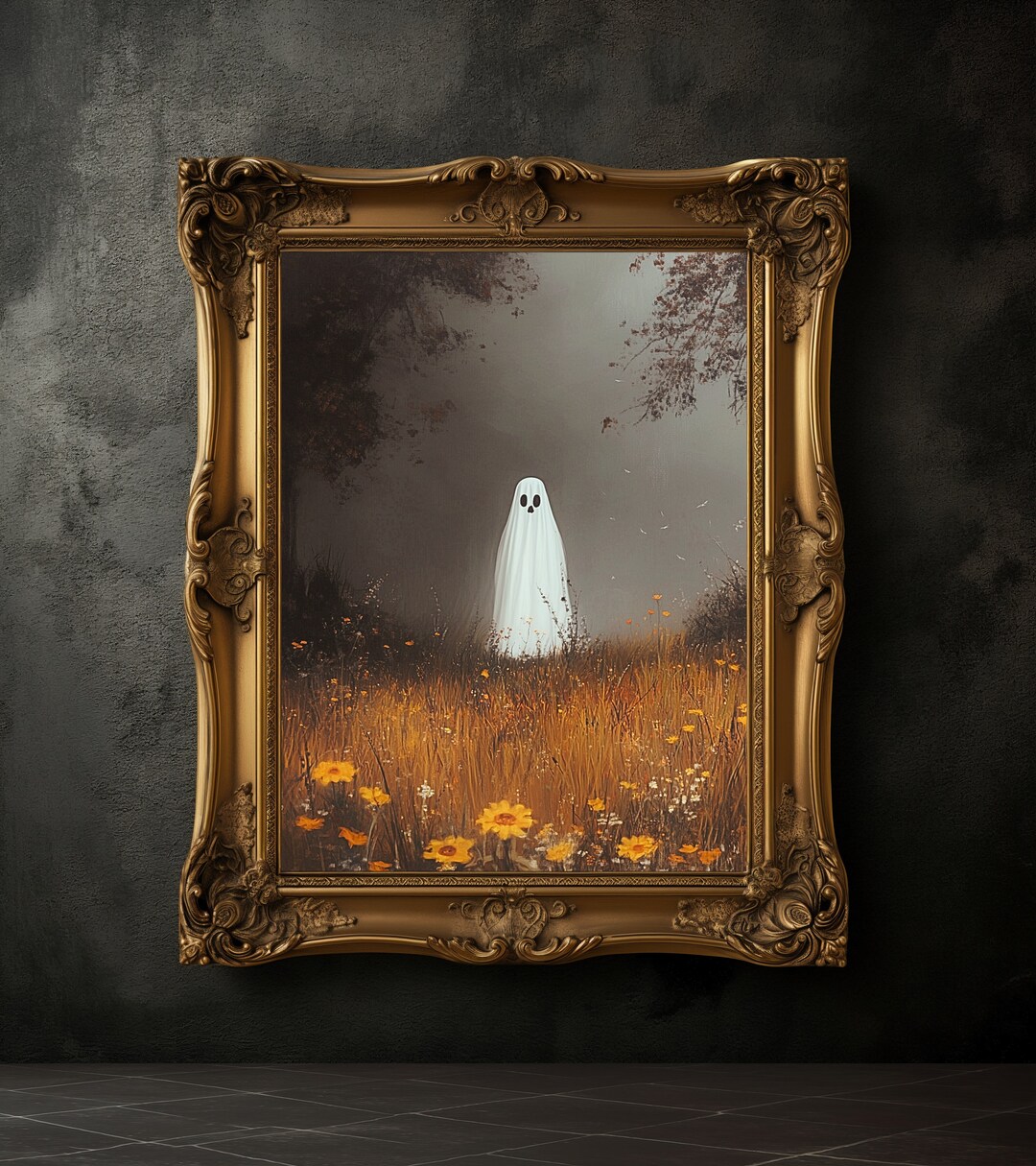Ghost in the Wildflower Field Halloween Print, Halloween Poster, Spooky ...