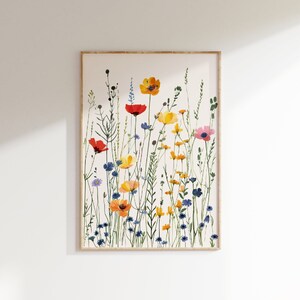 Floral Watercolor Print Set of 3, Wildflower Field Wall Art, Colorful ...