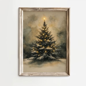 Vintage Moody Christmas Tree Print, Christmas Decor Printable Wall Art ...