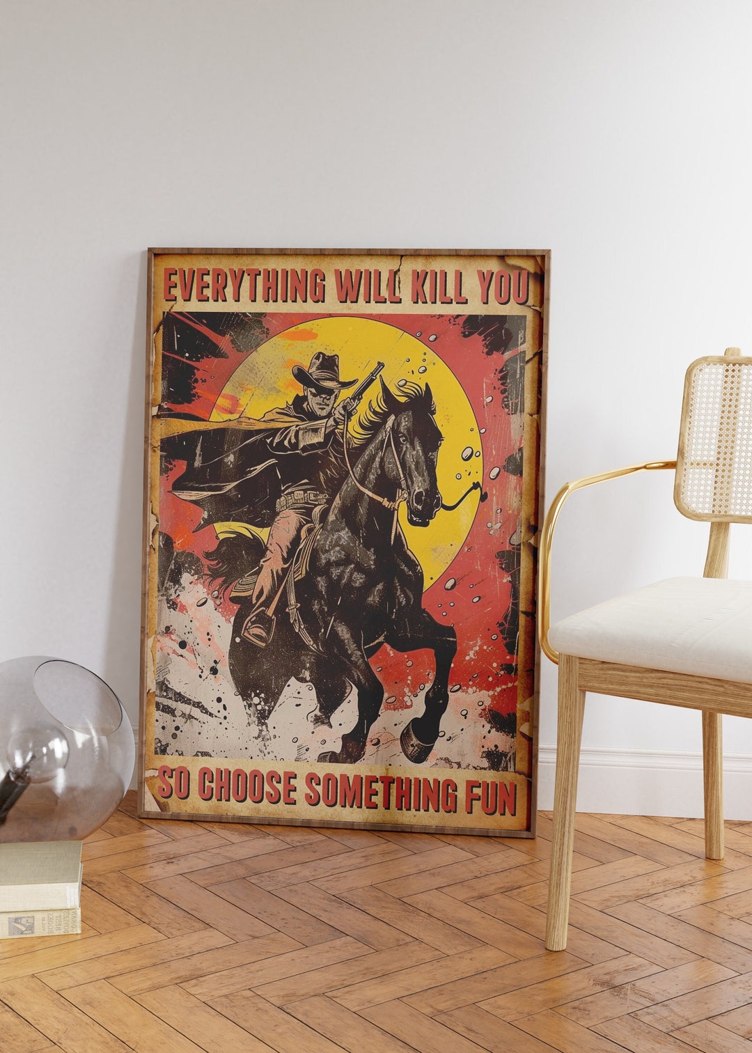 Vintage Western Cowboy Poster, Horseback Riding, Cowboy Print, Cowboy ...