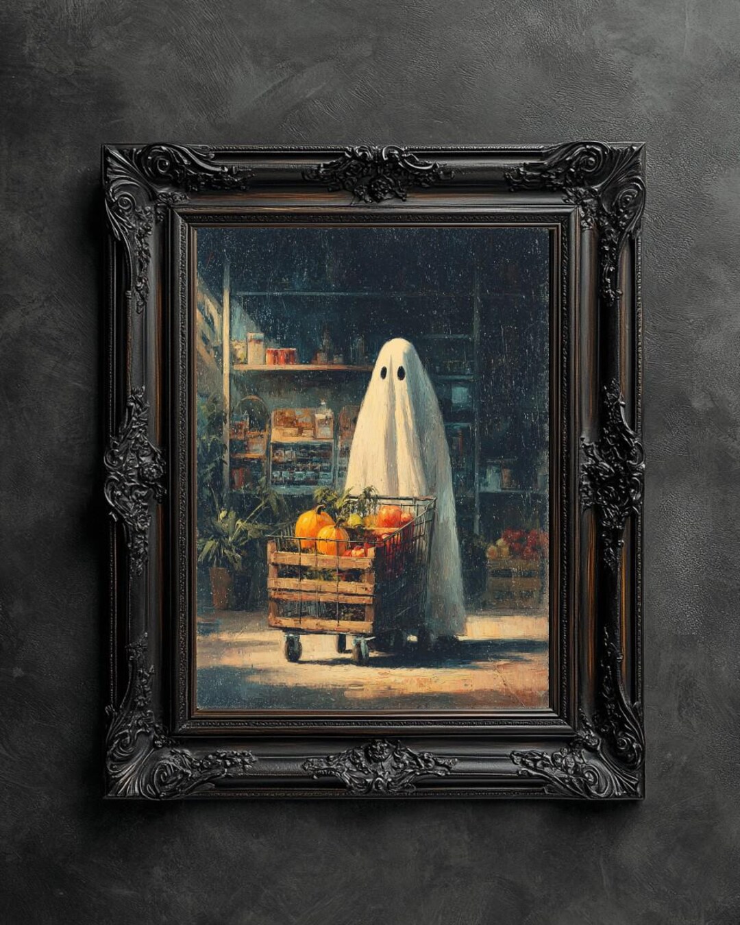 Ghost Going Grocery Shopping Print, Halloween Art Poster, Spooky Ghost ...