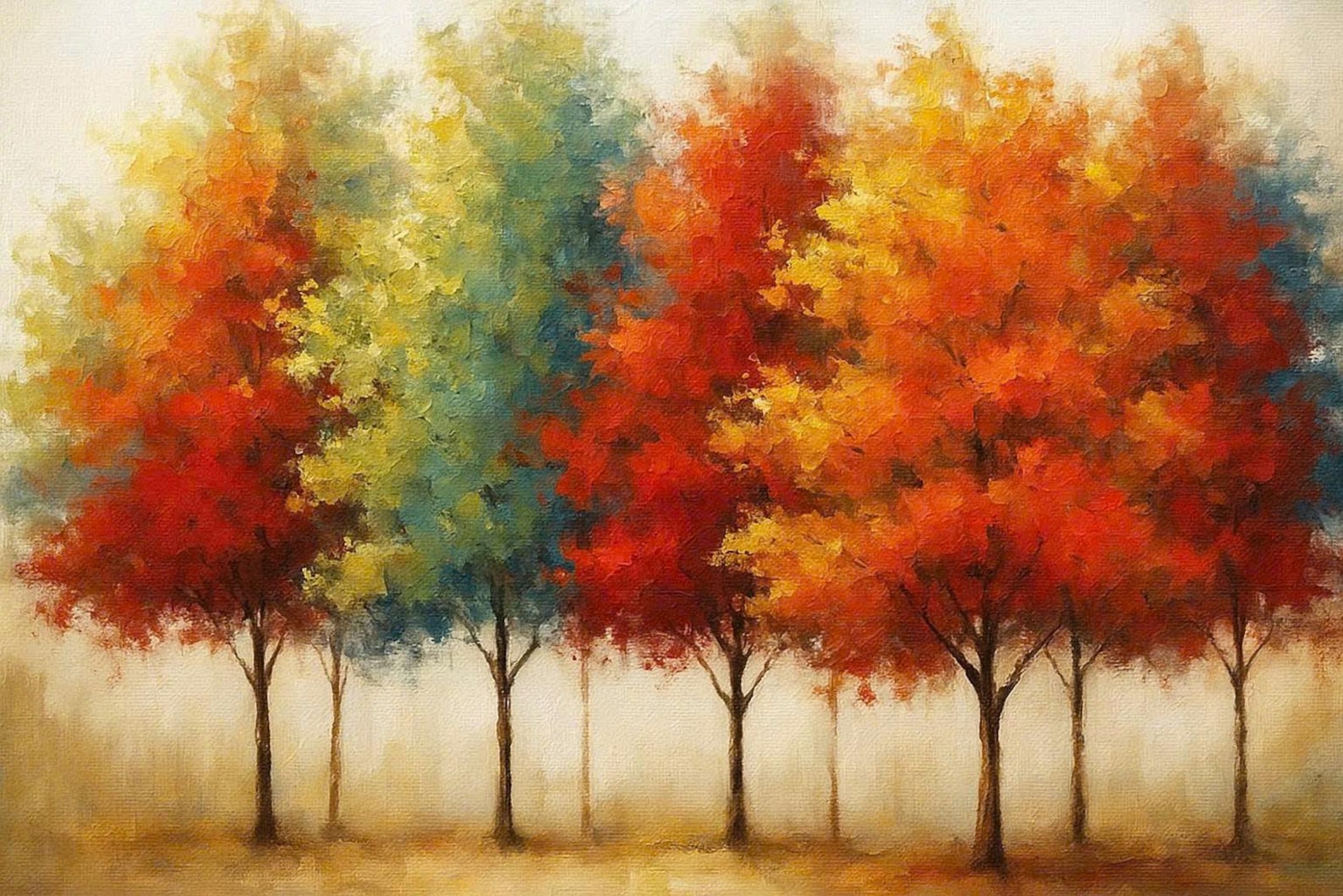 Hand-painted Autumn Trees Oil Painting: Colorful Fall Landscape Canvas ...