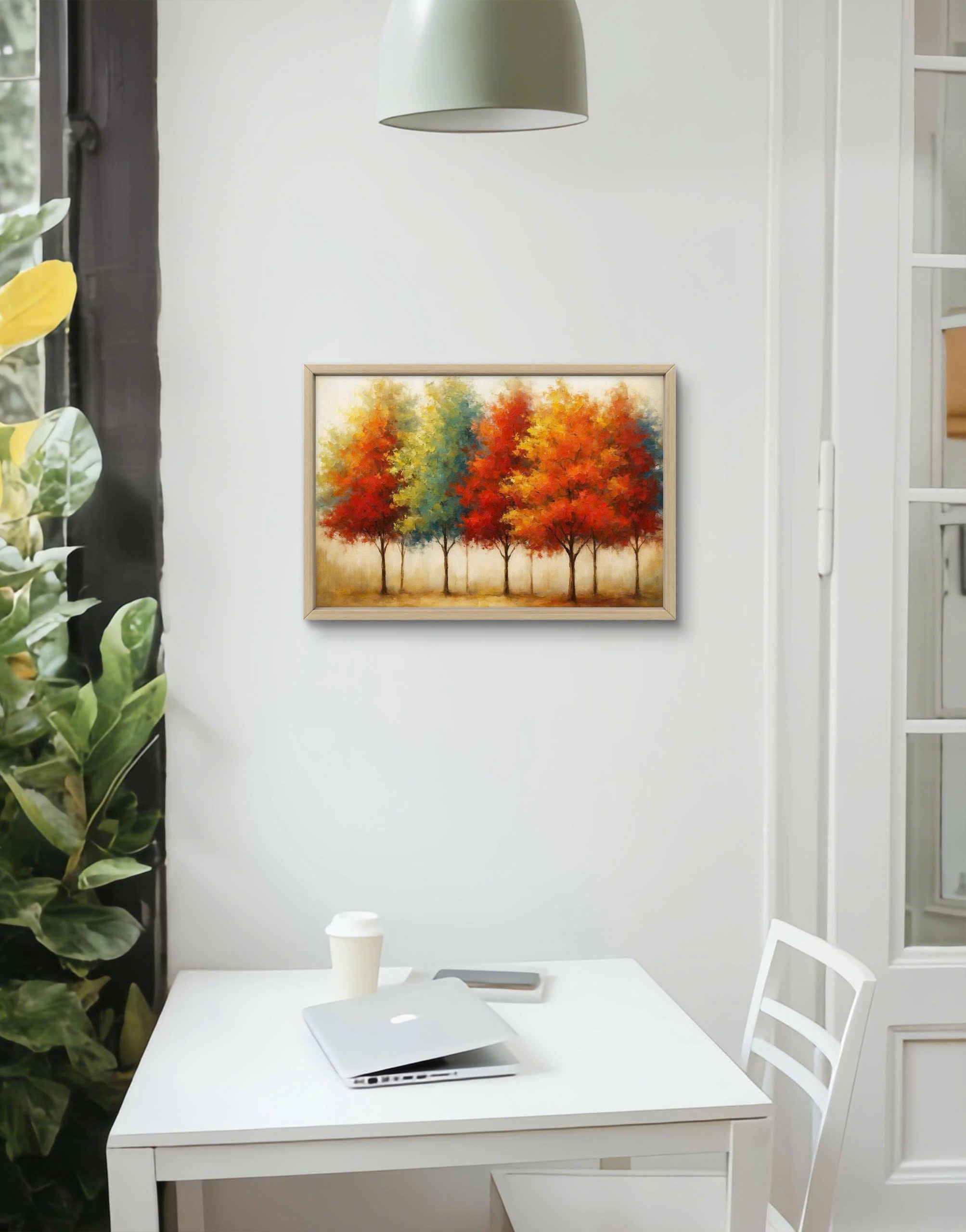 Hand-painted Autumn Trees Oil Painting: Colorful Fall Landscape Canvas ...