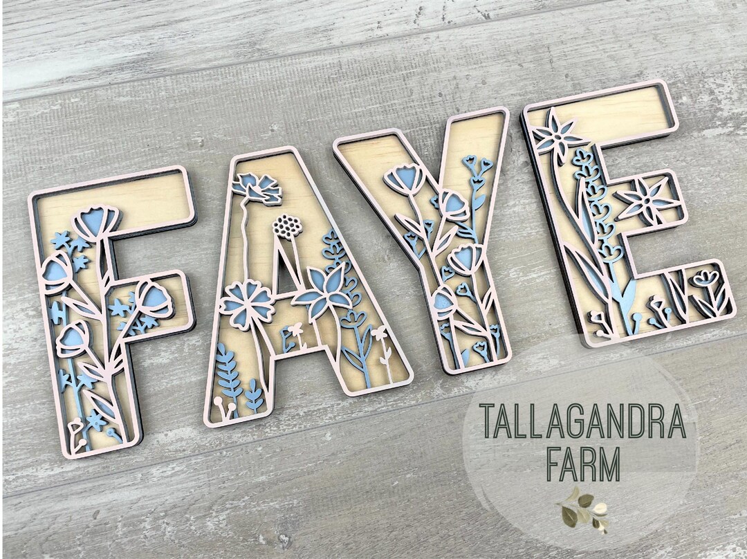 Wildflowers Boho Themed Wall Letters 3 Layered Nursery Name Decor ...