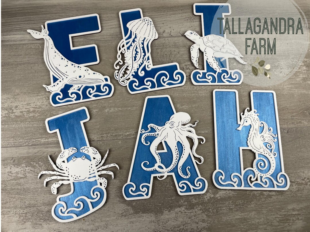 Oceanic Animals Wall Letters Under the Sea Room Decor Nautical Nursery ...