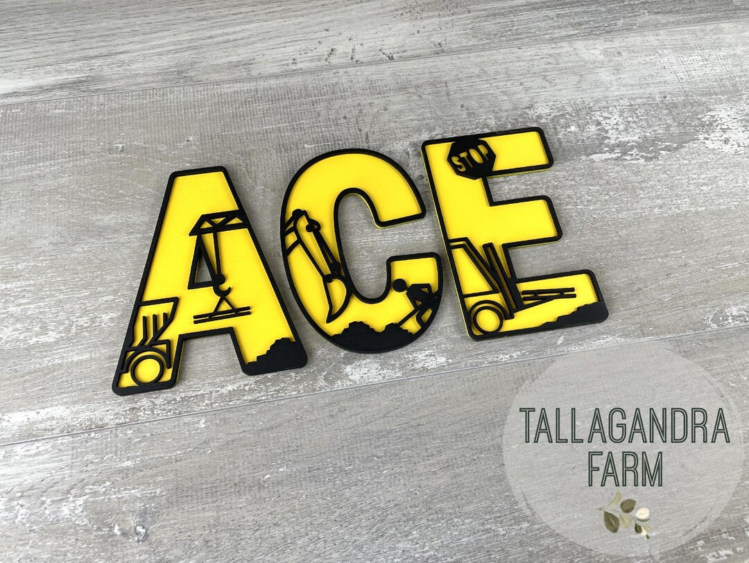 Construction Alphabet Letters Trucks Crane Forklift Name Sign Mini ...