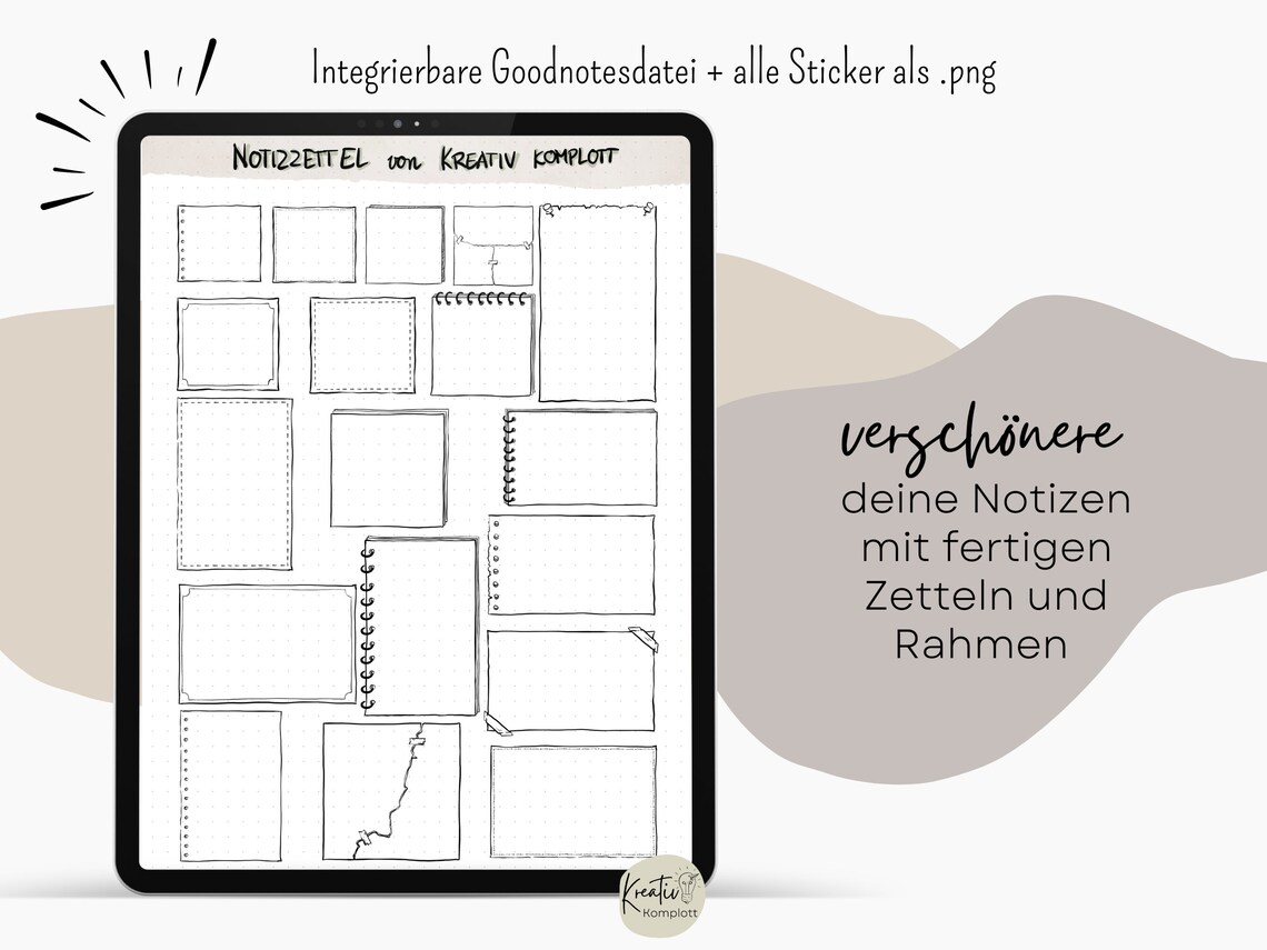 Digitale Notizen, GoodNotes, Digitale Sticker, Zettel, Textcontainer ...
