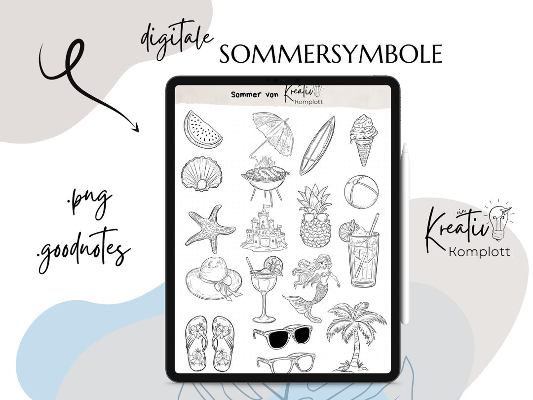Summer, Summer Symbols, Digital Sketchnotes, Goodnotes, Digital ...
