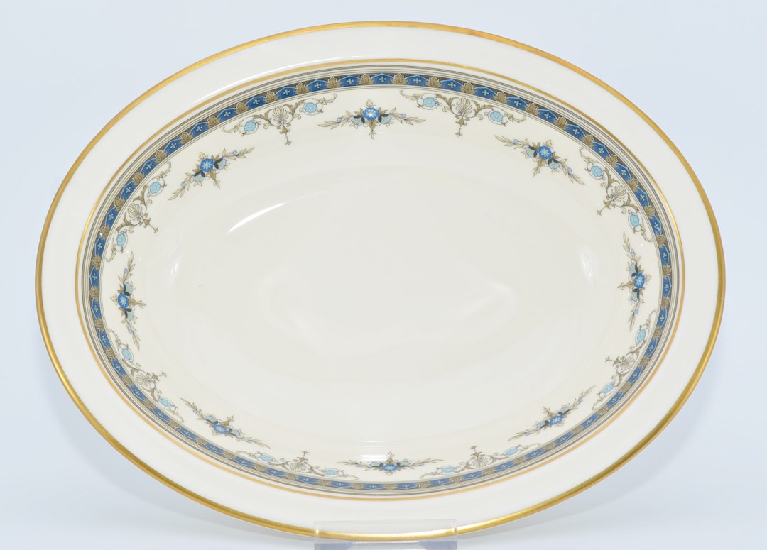 Minton Grasmere Fine Bone China Blue Flowers Gold Rim Oval Bowl 70s ...