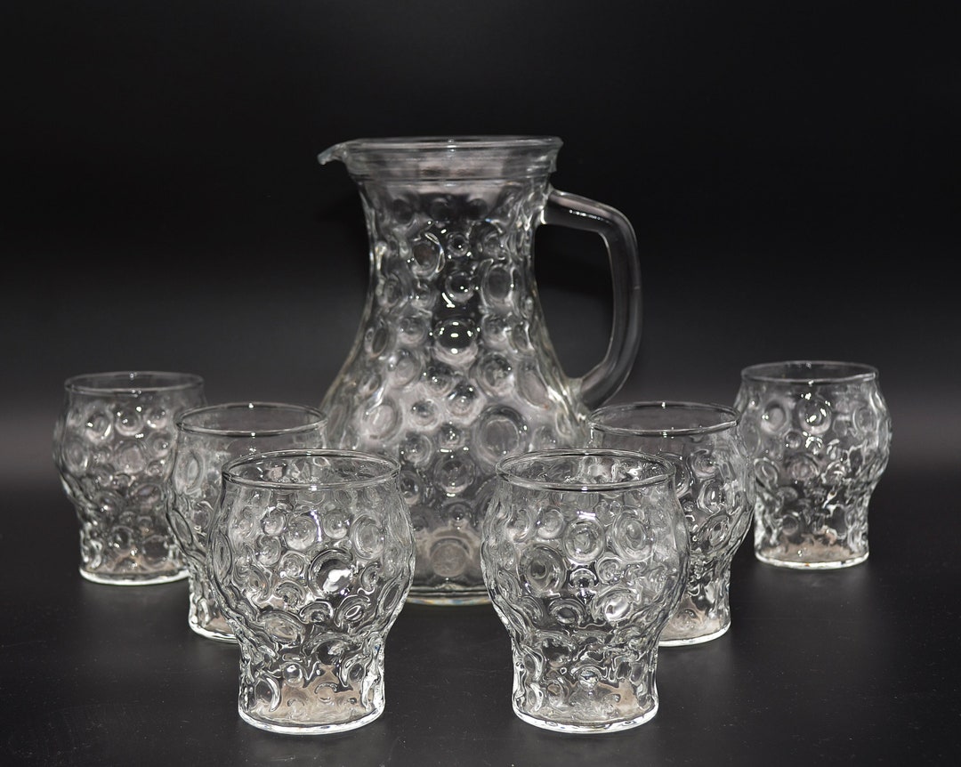 Bubbleglass Jug With Glasses 7 Pcs. Vintage Mid Century Bubble Glass ...