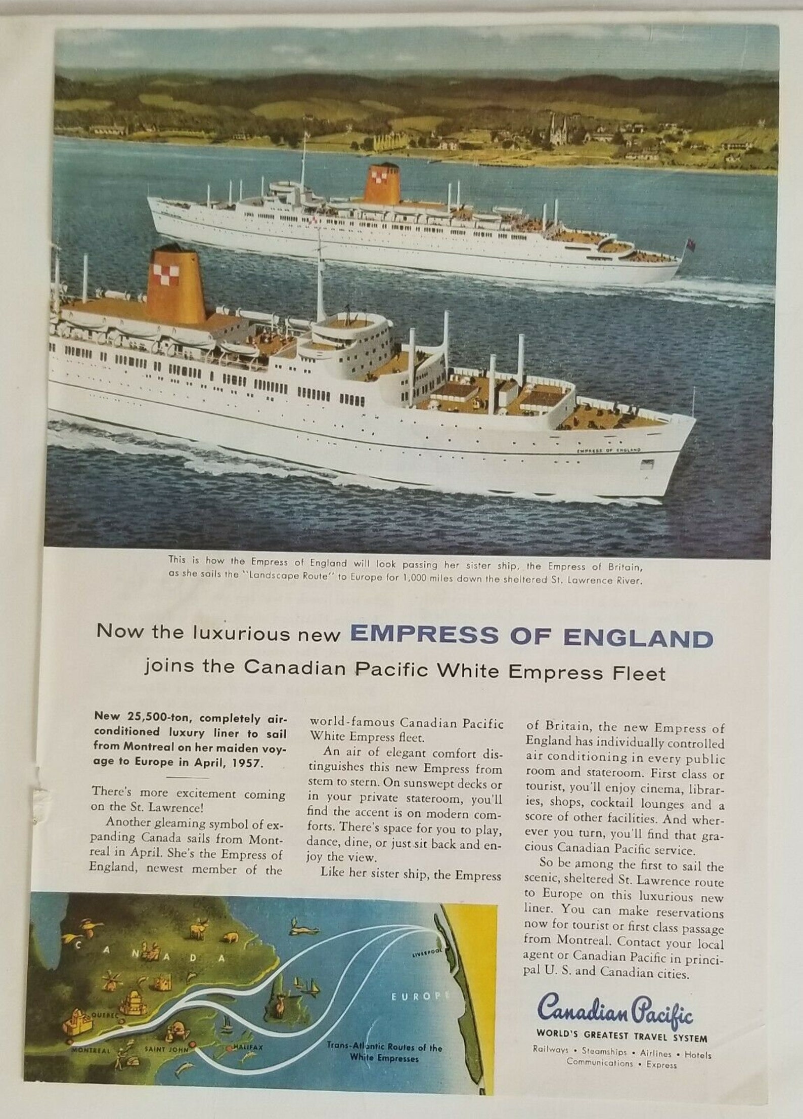 Vintage Ad for 1955 Canadian Pacific Empress of England & - Etsy