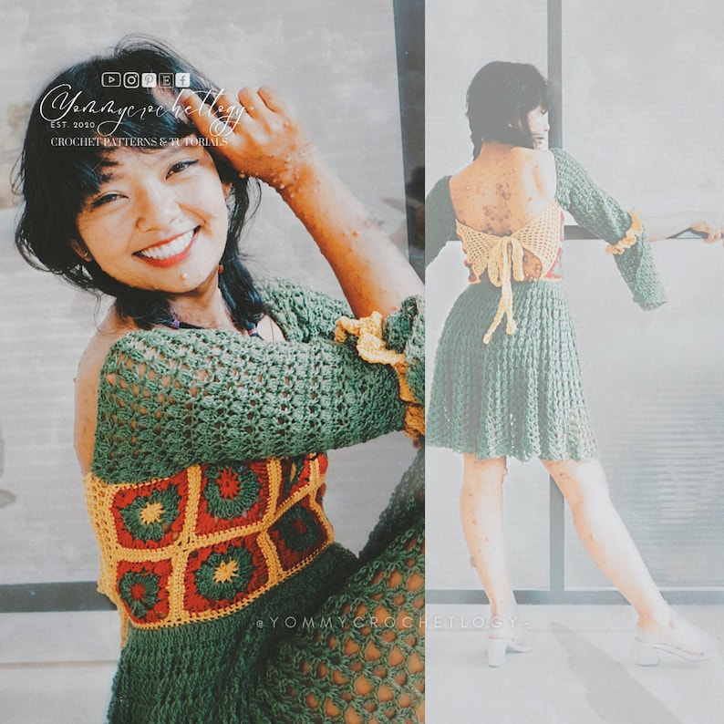 CROCHET PATTERN: Ysabell Granny Squares Flare-sleeves Dress - Etsy