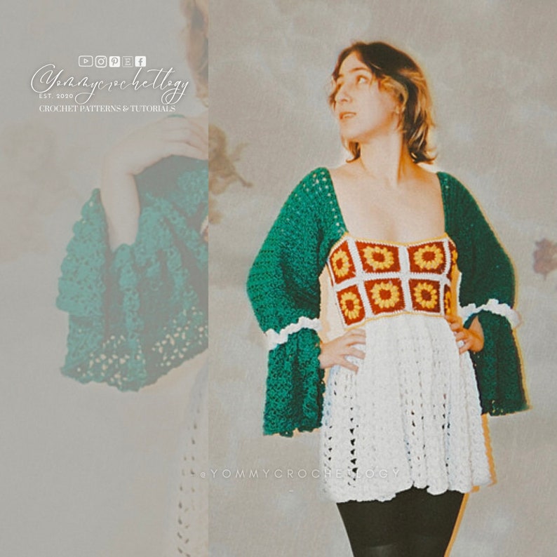 CROCHET PATTERN: Ysabell Granny Squares Flare-sleeves Dress - Etsy