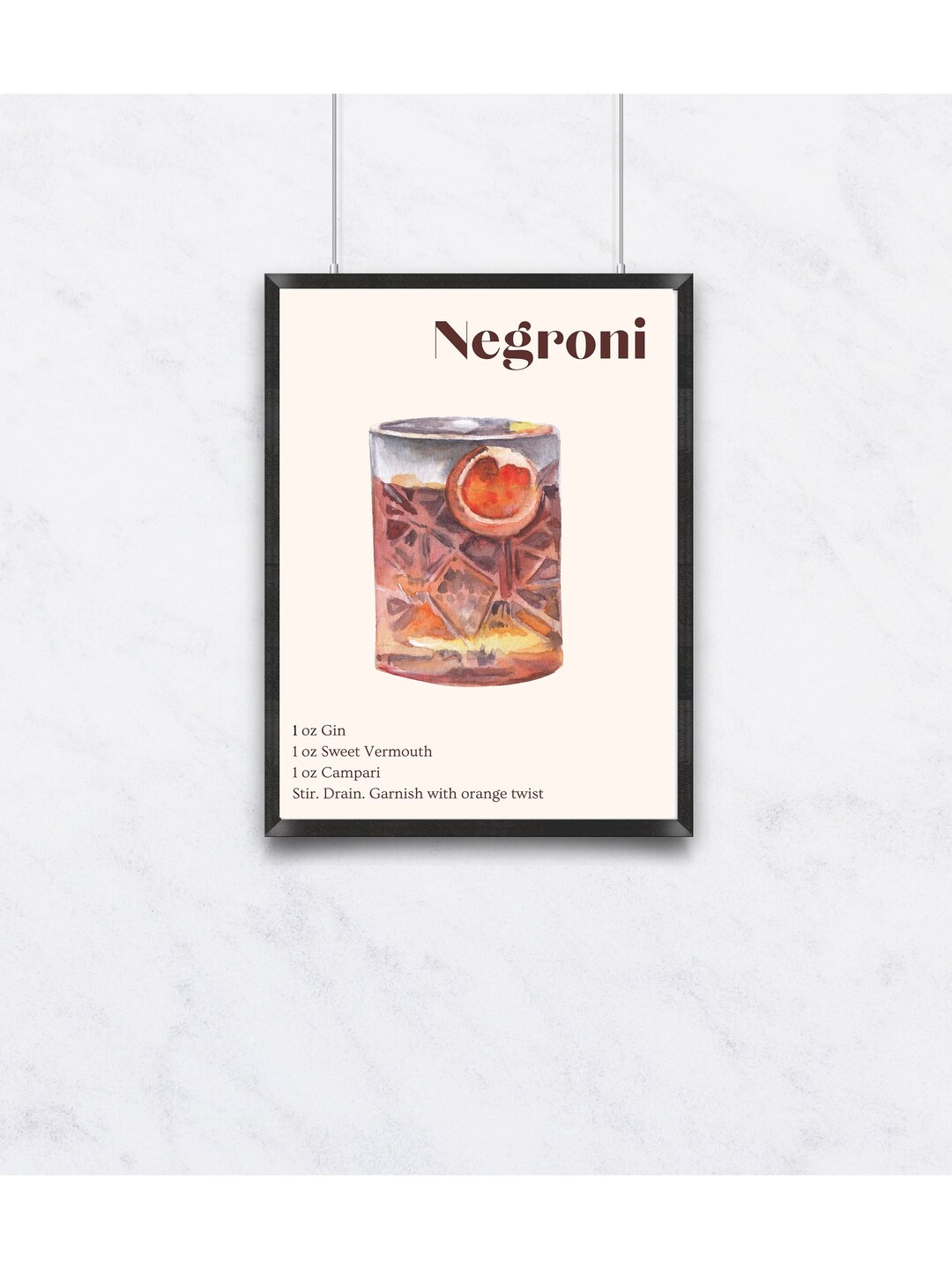 Retro Negroni Recipe Wall Art, Watercolor Cocktail Poster, Cocktail ...