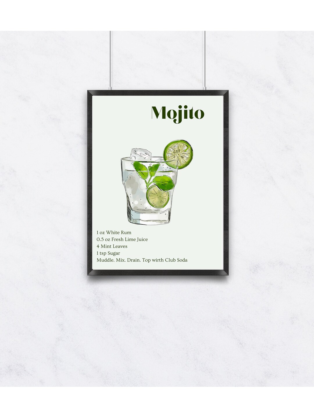 Retro Mojito Recipe Wall Art, Watercolor Cocktail Poster, Cocktail ...