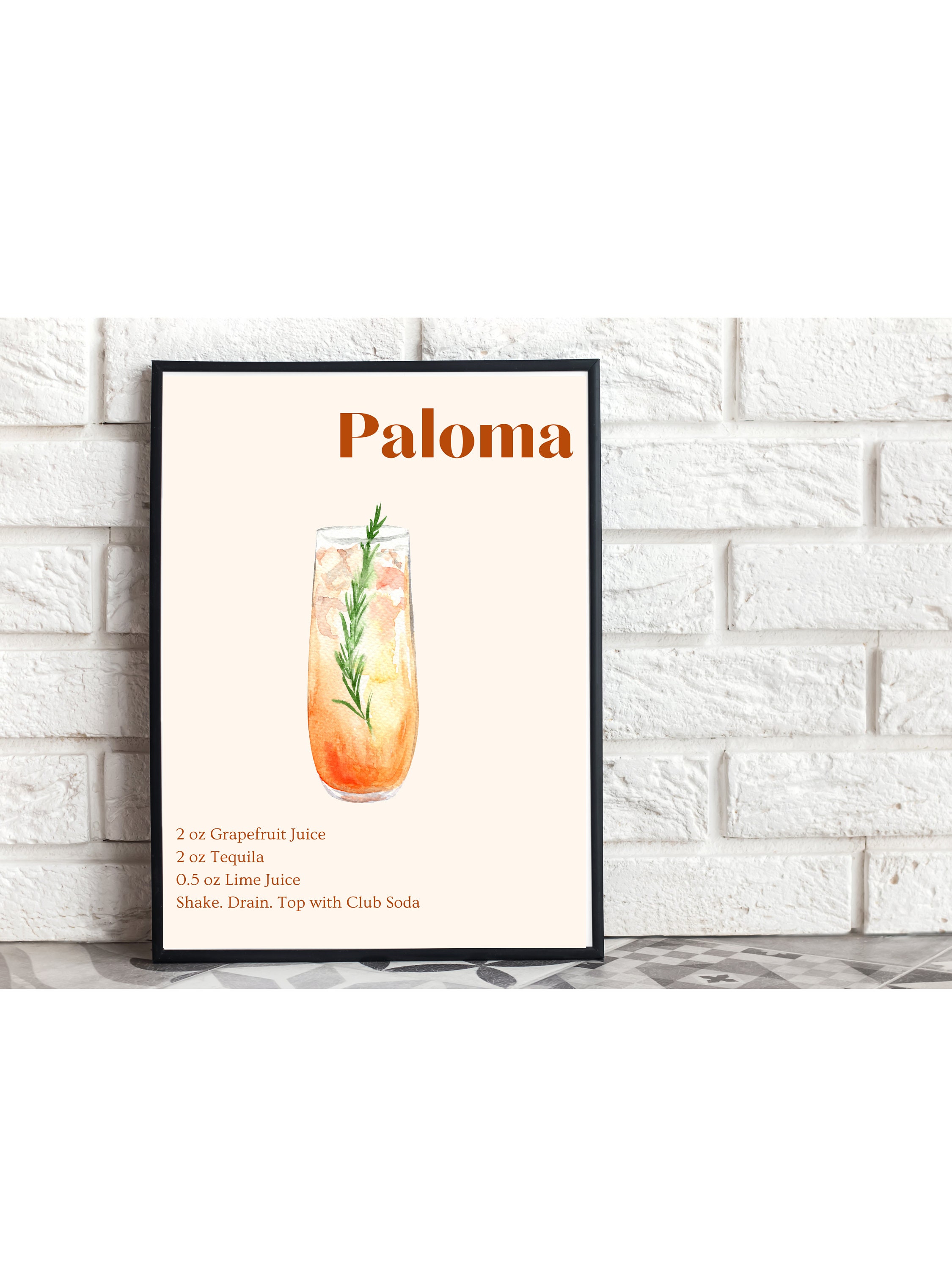 Retro Paloma Recipe Wall Art, Watercolor Cocktail Poster, Cocktail ...