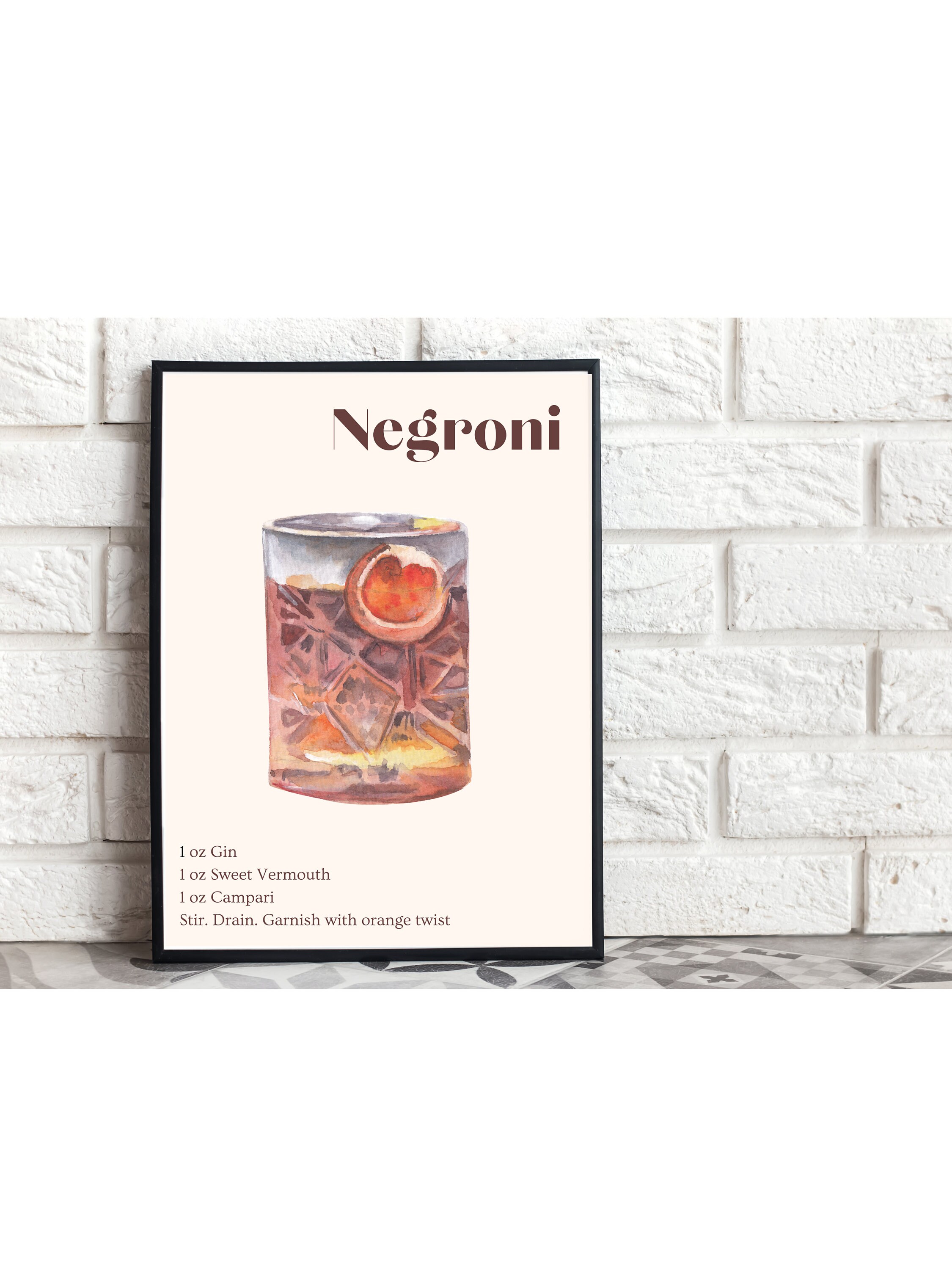 Retro Negroni Recipe Wall Art, Watercolor Cocktail Poster, Cocktail ...