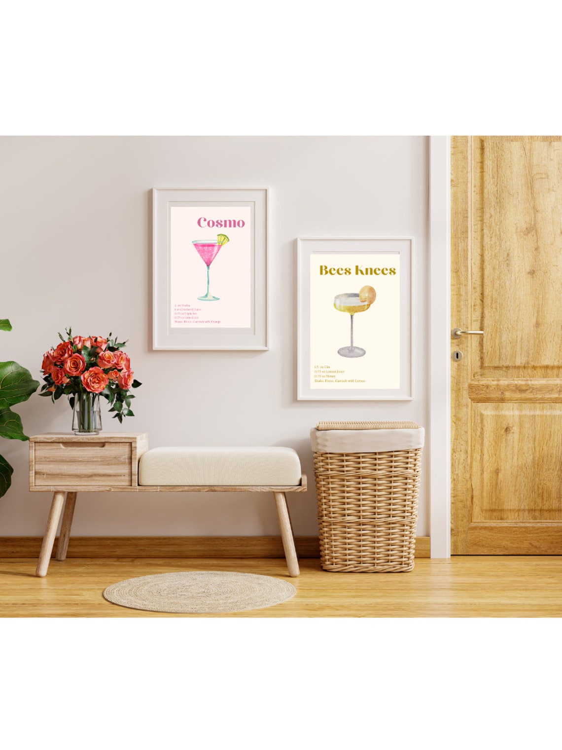 Retro Cosmo Recipe Wall Art, Watercolor Cocktail Poster, Cocktail ...