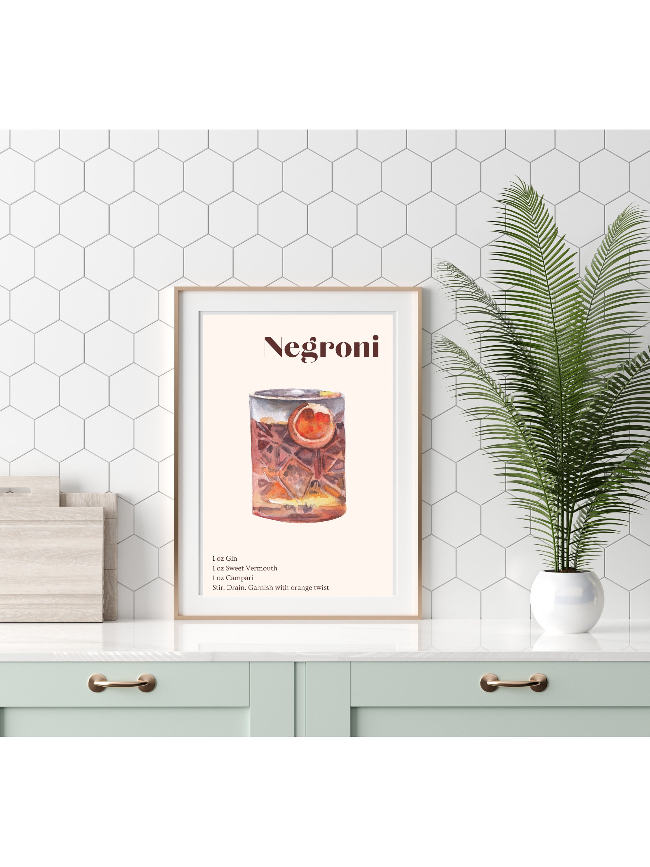 Retro Negroni Recipe Wall Art, Watercolor Cocktail Poster, Cocktail ...